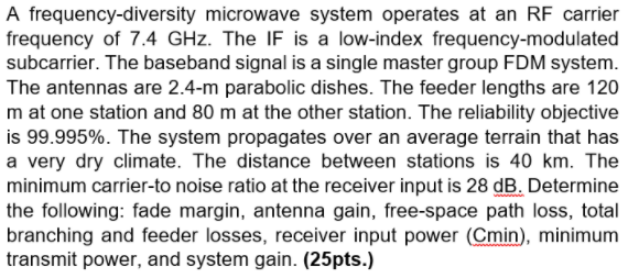 A frequency-diversity microwave system operates at an | Chegg.com