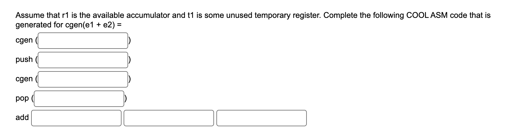 Solved Assume that r1 ﻿is the available accumulator and t1 | Chegg.com