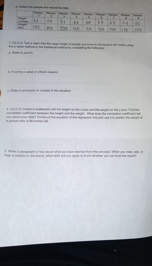 Solved b. Collect the sample and record the data. Person | Chegg.com