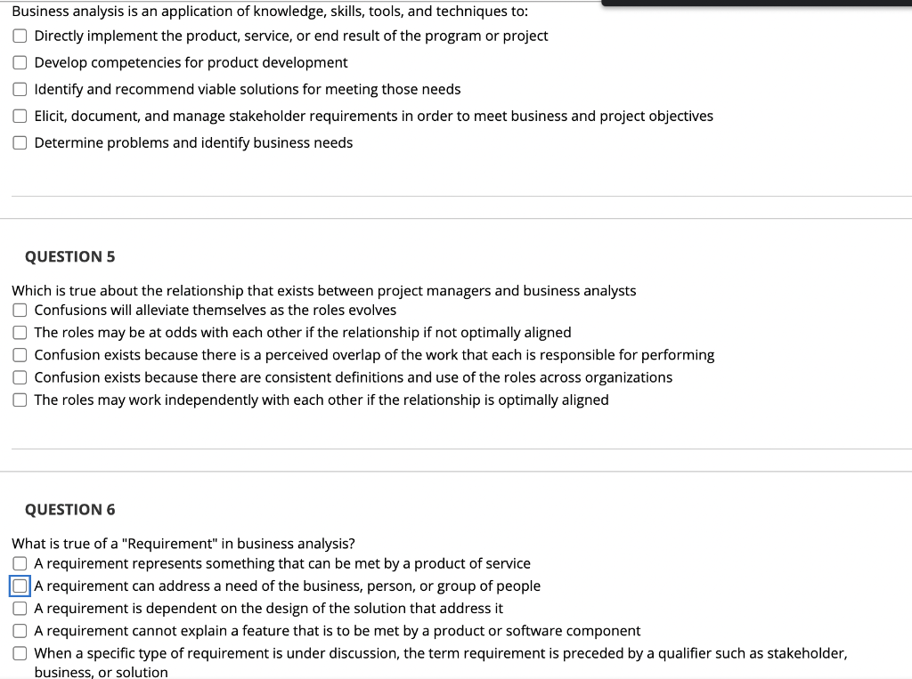 Solved Business analysis is an application of knowledge, | Chegg.com