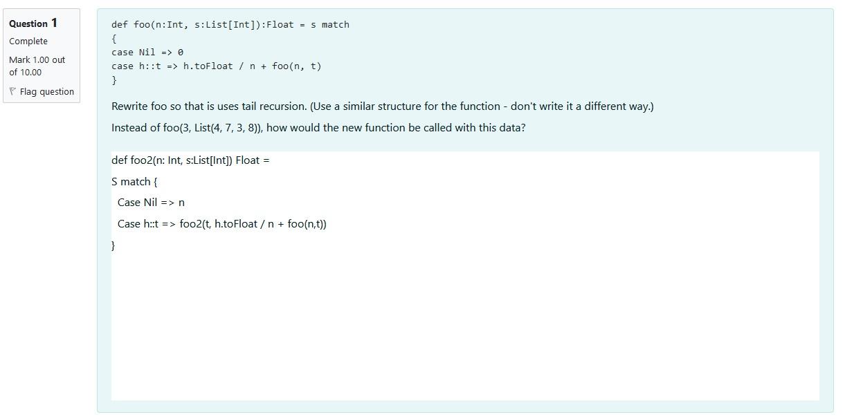 Solved Question 1 Complete def foo(n: Int, | Chegg.com