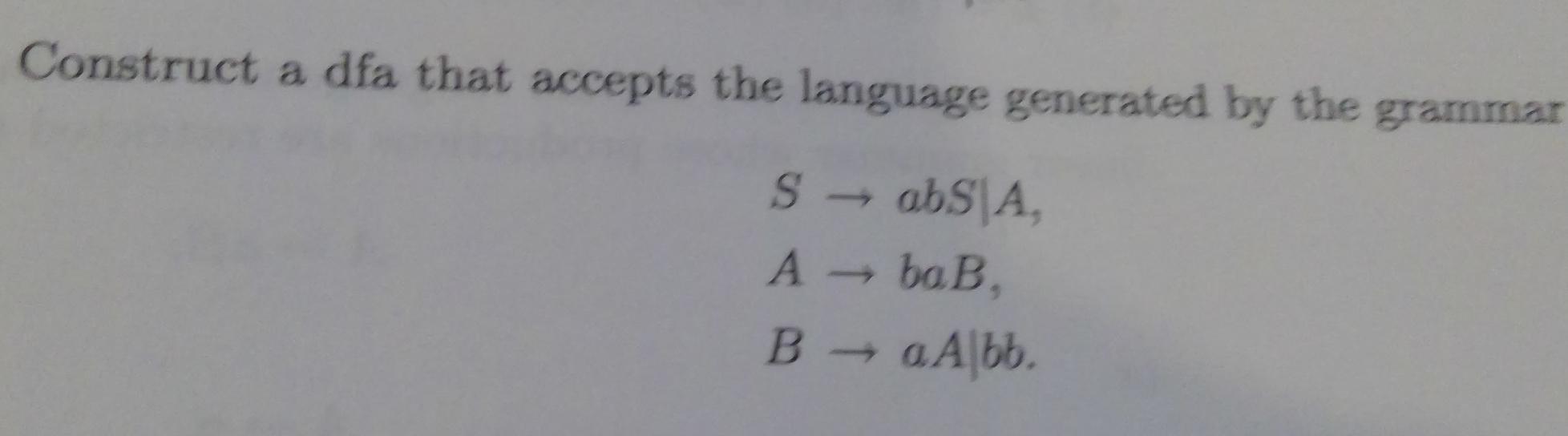 Solved Construct a dfa that accepts the language generated | Chegg.com