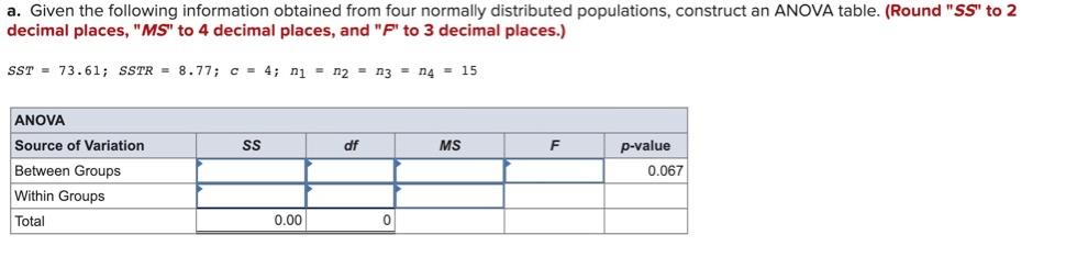 Solved a. Given the following information obtained from four | Chegg.com