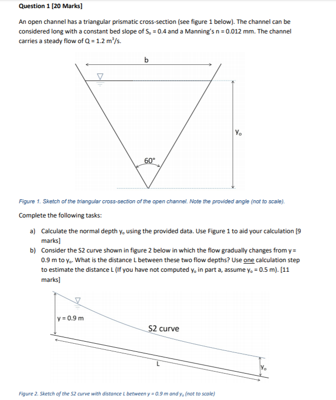 Solved Question 1 (20 Marks] An open channel has a | Chegg.com