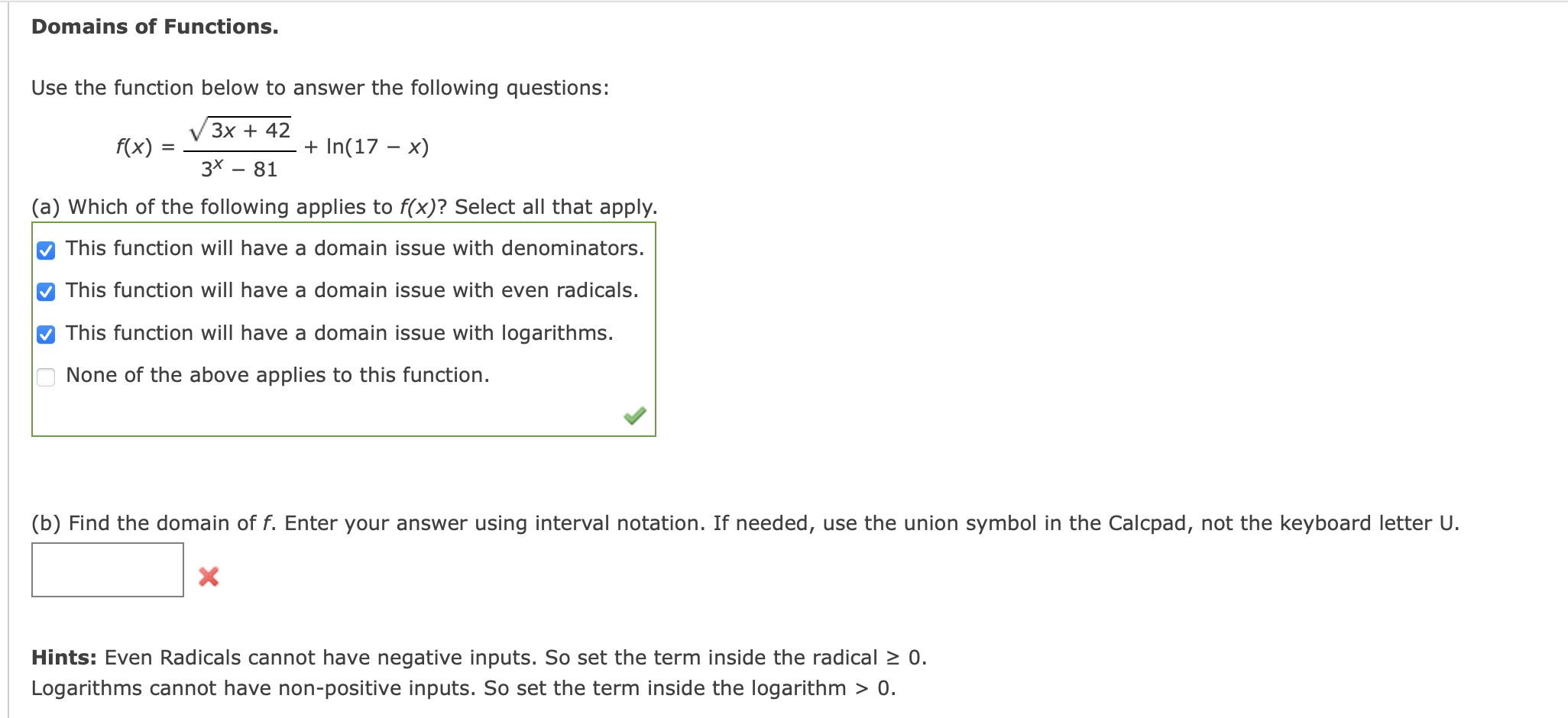 Solved Domains of Functions. Use the function below to | Chegg.com