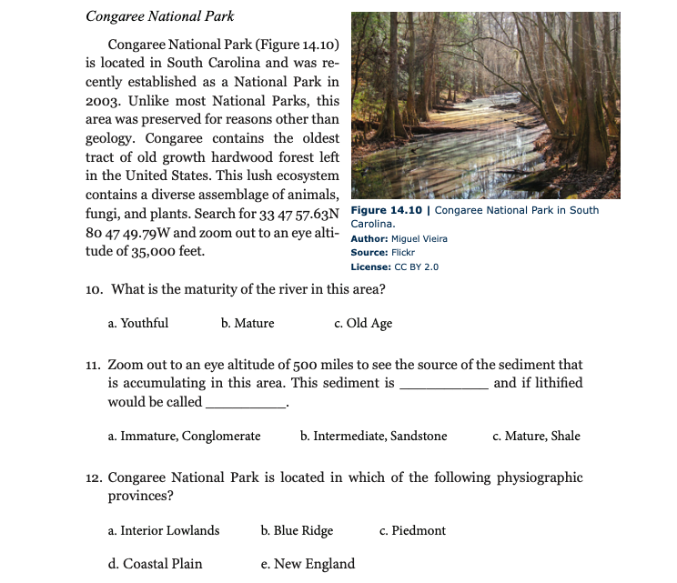 Solved Congaree National Park Congaree National Park (Figure | Chegg.com