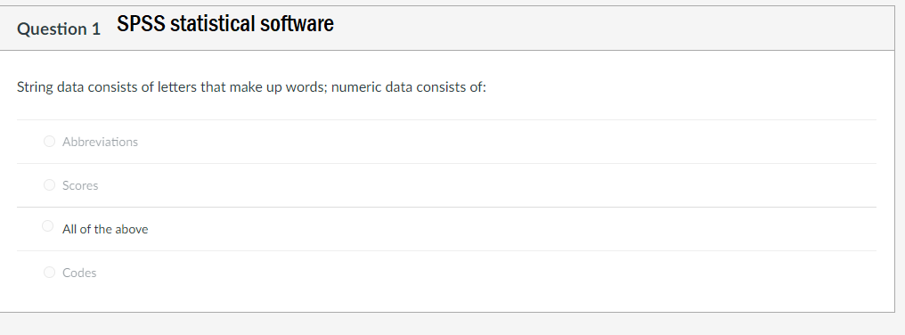 Solved Question 1 SPSS statistical software String data | Chegg.com