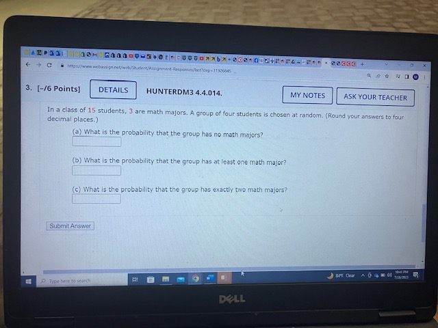 Solved In a class of 15 students, 3 are math majors. A group | Chegg.com