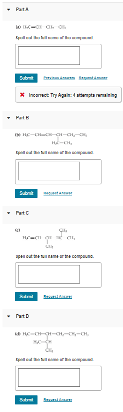 Solved Name each of the following alkenes. Spell out the | Chegg.com