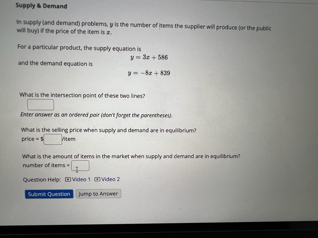 Solved In supply (and demand) problems, y is the number of | Chegg.com