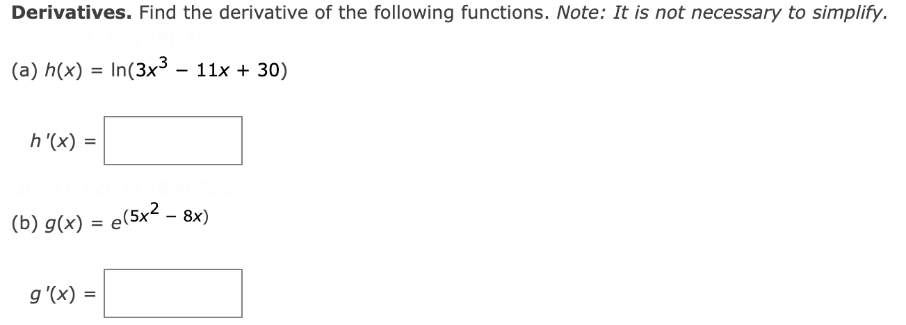 Solved Derivatives. Find the derivative of the following | Chegg.com
