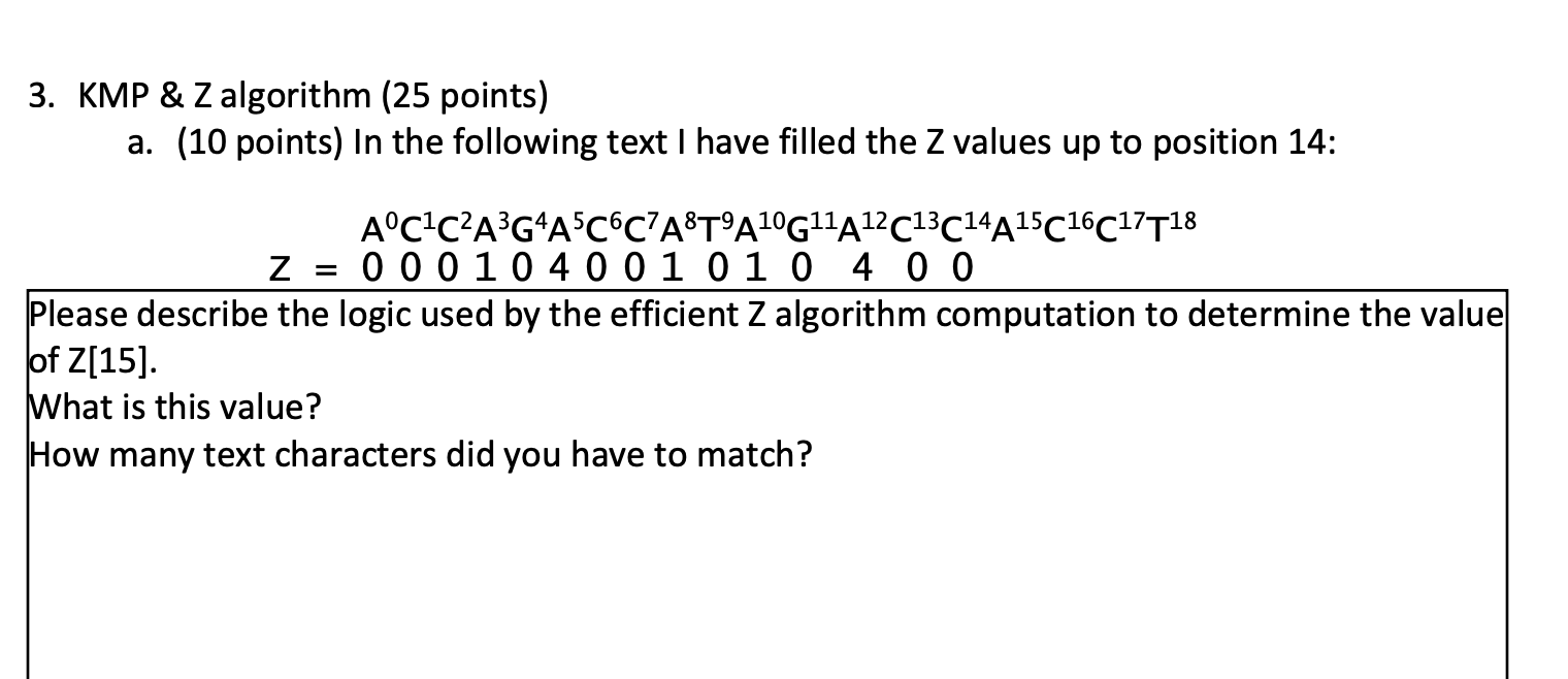 3. KMP & Z algorithm (25 points) (10 points) In the | Chegg.com