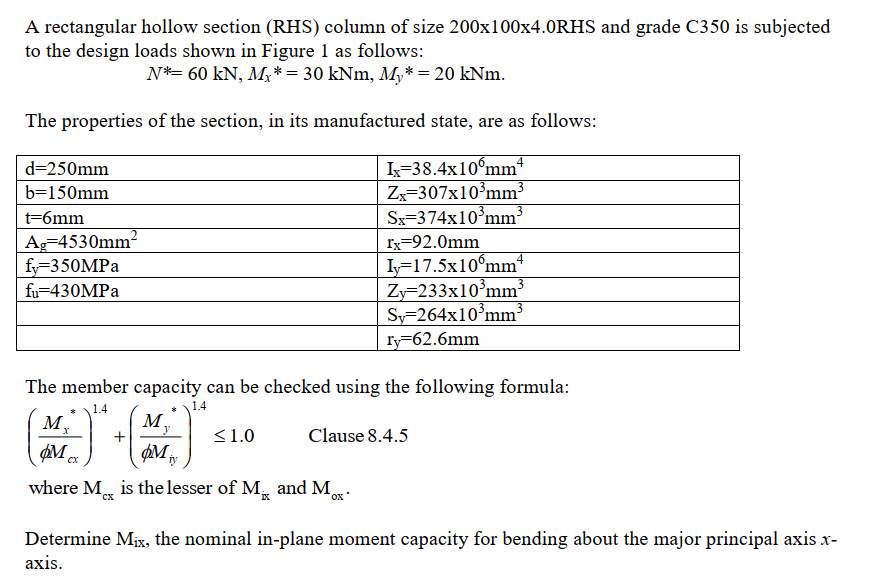 A rectangular hollow section (RHS) column of size | Chegg.com