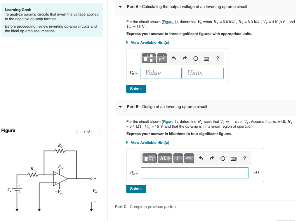 Solved Part A - Calculating the output voltage of an | Chegg.com