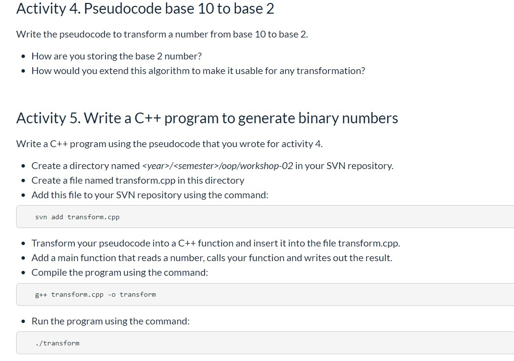 Solved Activity 4 Pseudocode Base 10 To Base 2 Write The