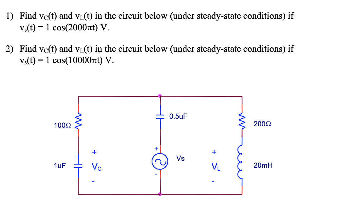 Solved 1) Find vc(t) and vị(t) in the circuit below (under | Chegg.com