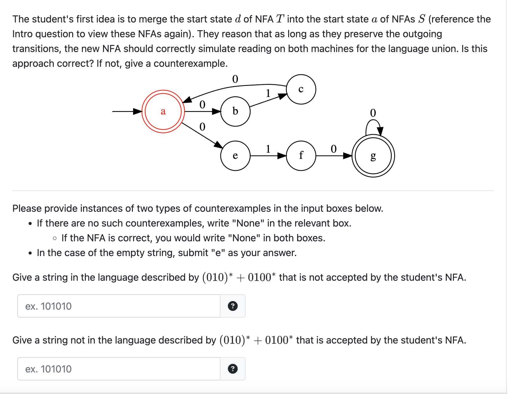 Solved The student's first idea is to merge the start state | Chegg.com