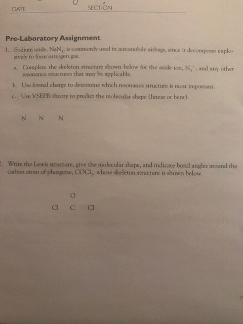 Solved DATE SECTION Pre-Laboratory Assignment 1. Sodium | Chegg.com