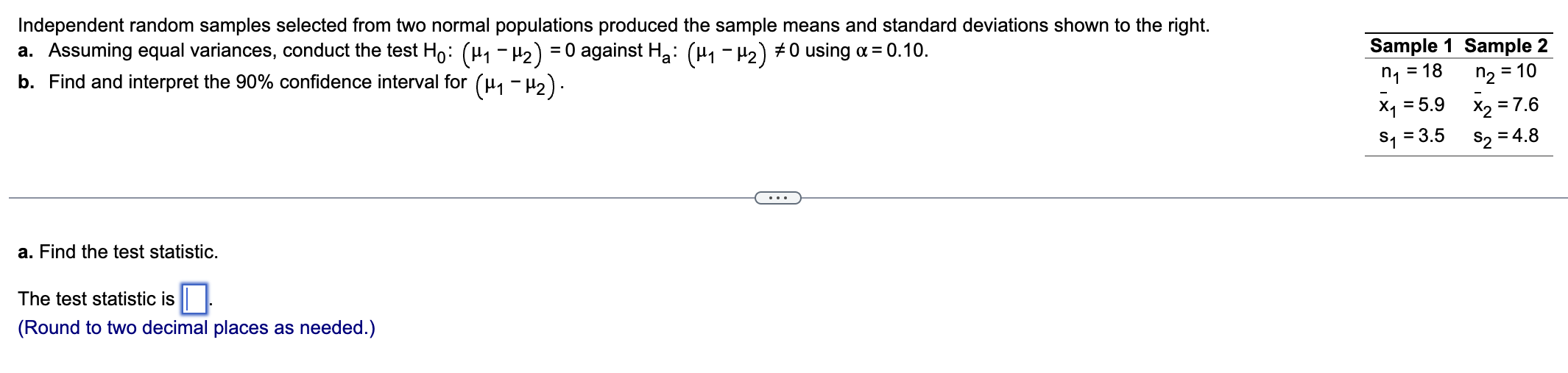 Solved Independent random samples selected from two normal | Chegg.com