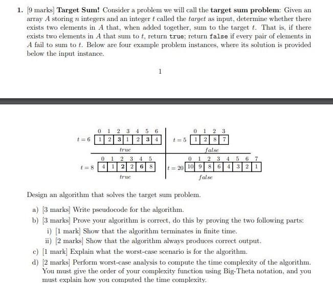 Solved 1. [9 marks) Target Sum! Consider a problem we will | Chegg.com