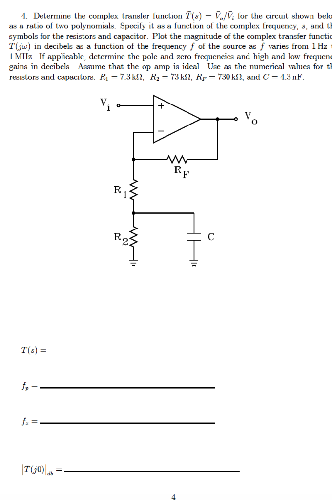 Solved 4. Determine the complex transfer function | Chegg.com