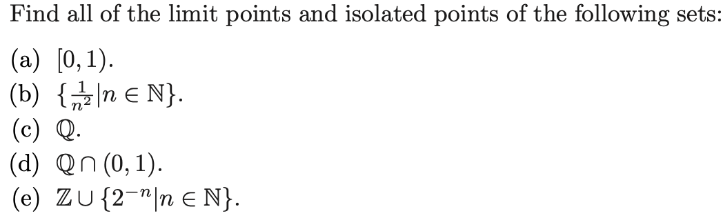 Solved Find all of the limit points and isolated points of | Chegg.com