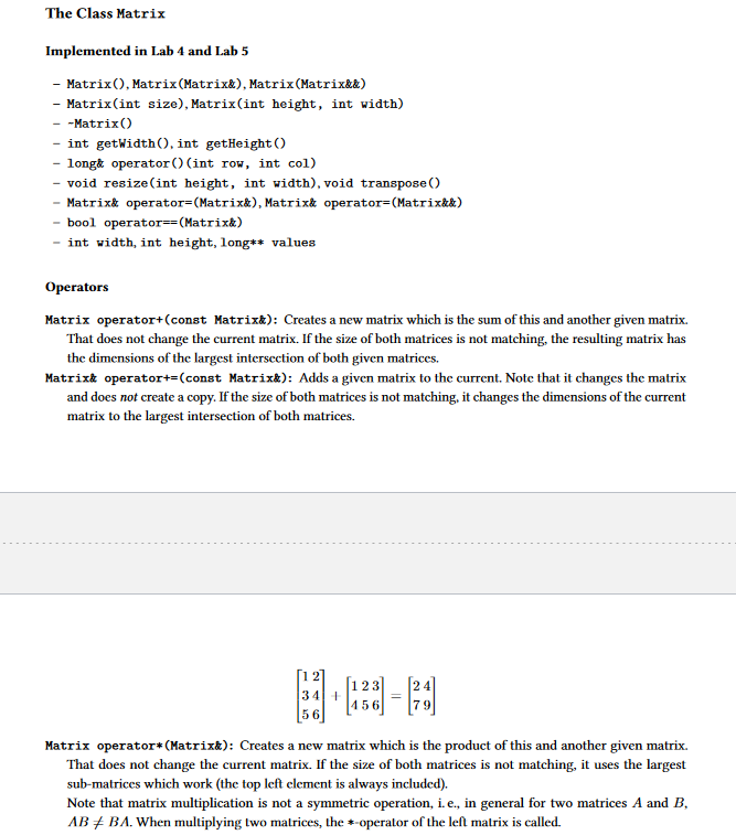Solved The Class Matrix Implemented in Lab 4 and Lab 5 - | Chegg.com