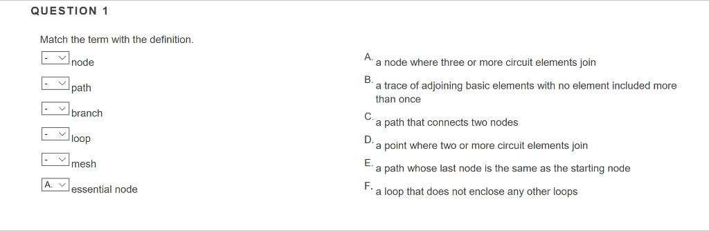 Solved QUESTION 1 Match the term with the definition. A. | Chegg.com