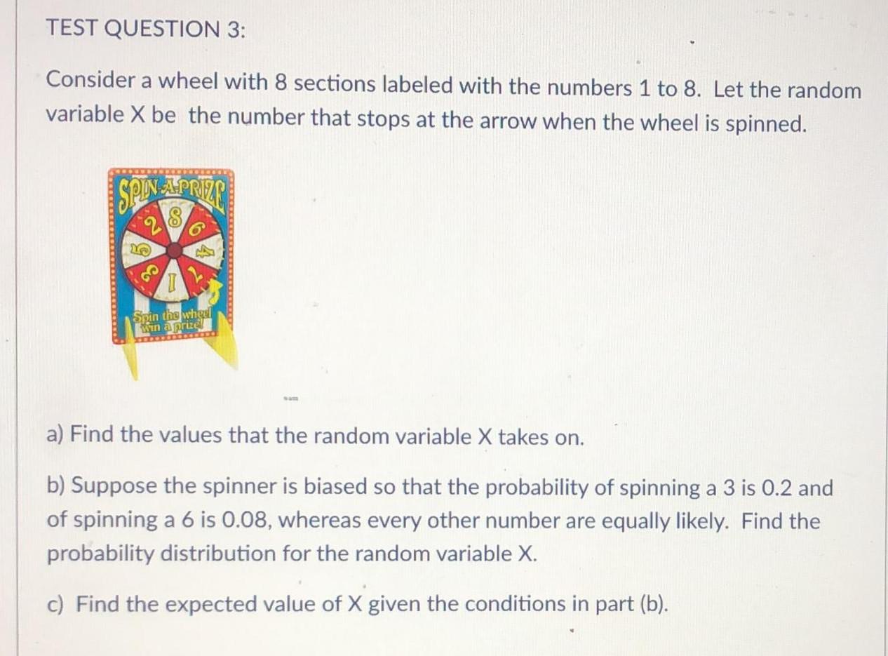 Solved TEST QUESTION 3: Consider a wheel with 8 sections | Chegg.com