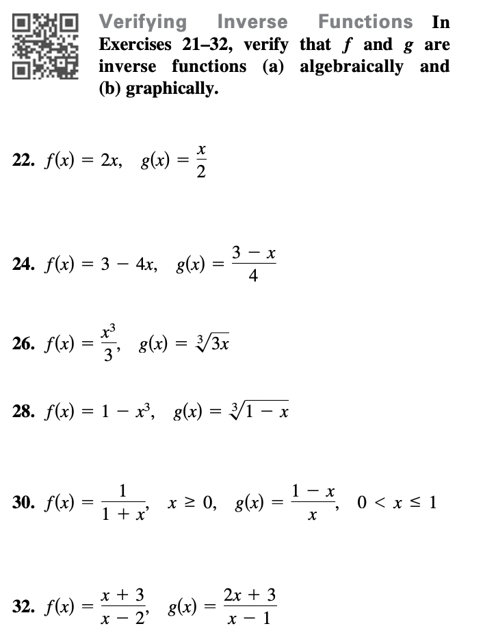 Solved Verifying Inverse Functions In Exercises 21–32, | Chegg.com Solved Verifying Inverse Functions In Exercises 21–32, | Chegg.com