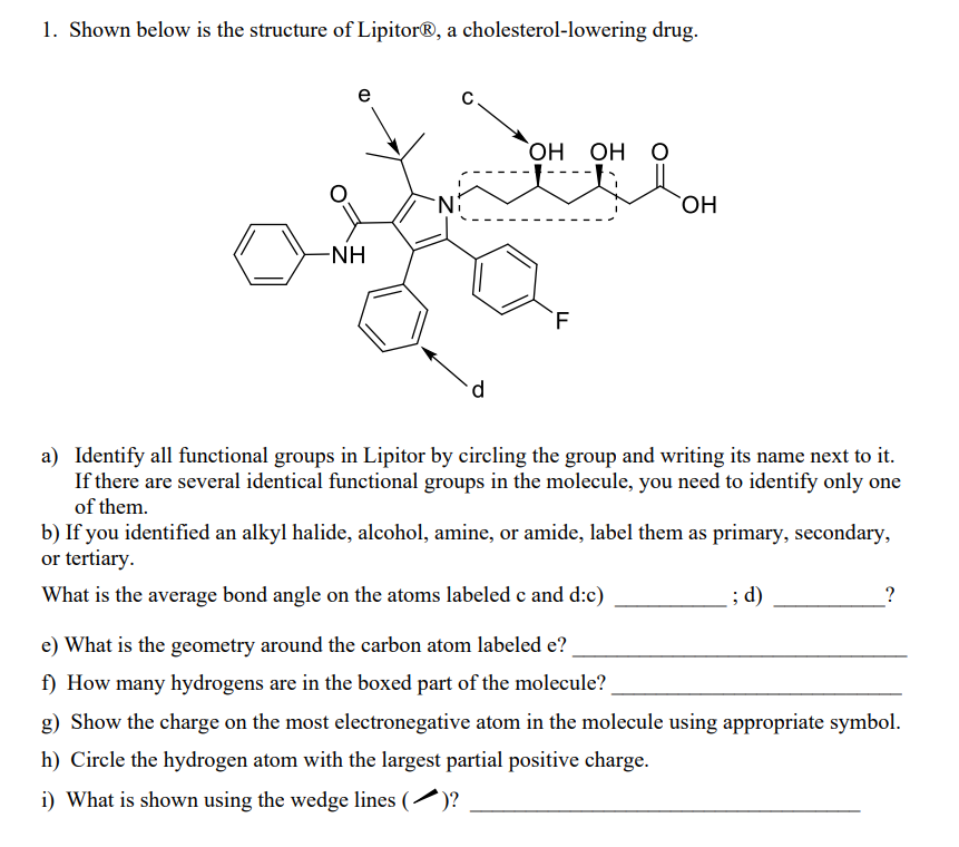 Solved 1. Shown below is the structure of Lipitor®, a | Chegg.com