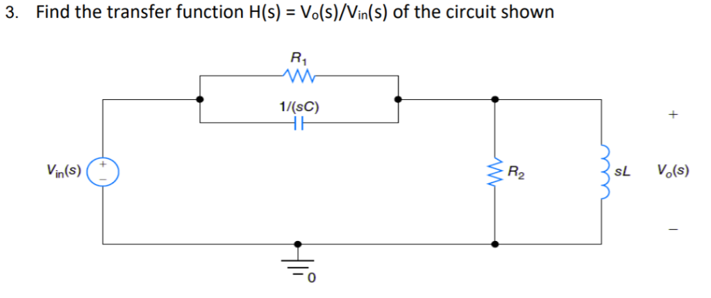 Solved 3. Find the transfer function H(s) = Vo(s)/Vin(s) of | Chegg.com