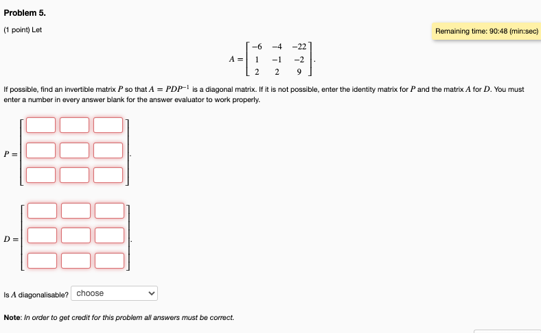 Solved Problem 5. (1 point) Let Remaining time: 90:48 | Chegg.com