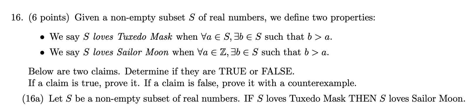 Solved 16. (6 points) Given a non-empty subset S of real | Chegg.com