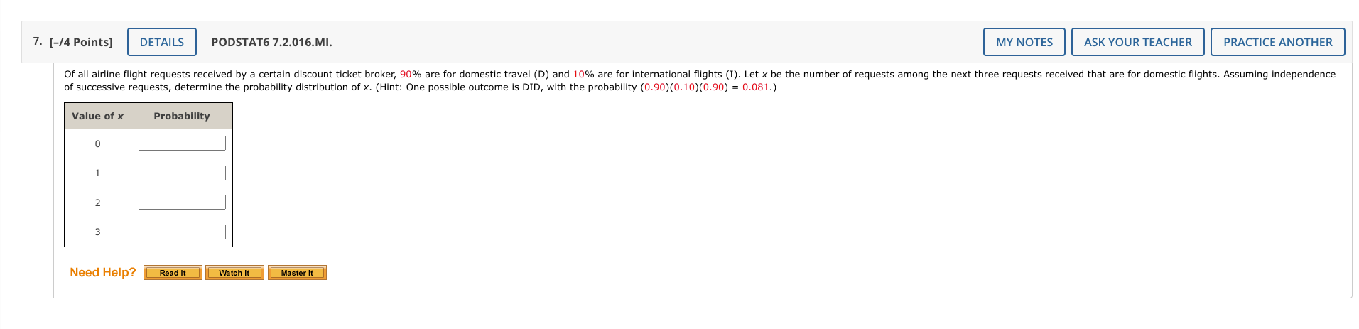 Solved 7. [-/4 Points] PODSTAT6 7.2.016.MI. of successive | Chegg.com