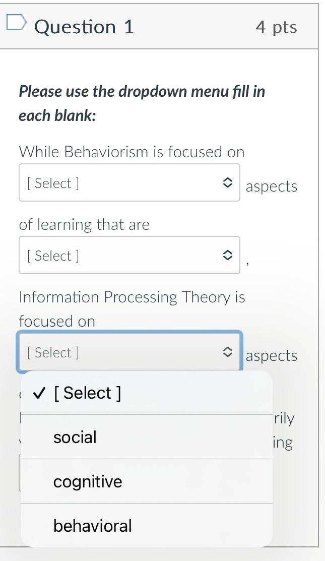 Solved Question 1Question 1 4 pts Please use the dropdown | Chegg.com