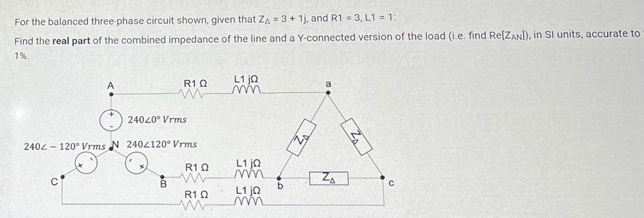 Solved For the balanced three-phase circuit shown, given | Chegg.com