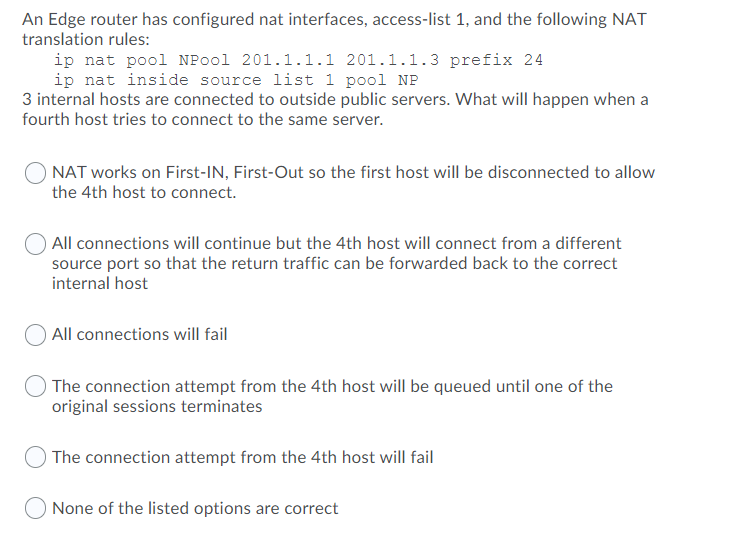 Solved An Edge router has configured nat interfaces, | Chegg.com