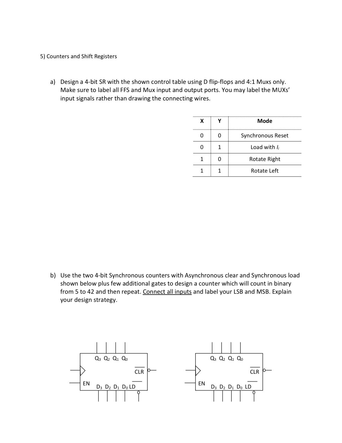 Solved a) Design a 4-bit SR with the shown control table | Chegg.com