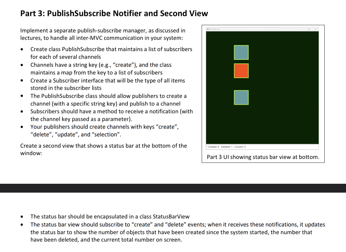 Solved Part 3: PublishSubscribe Notifier and Second View | Chegg.com