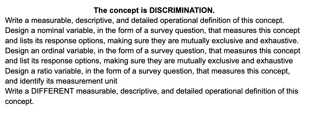 Solved The concept is DISCRIMINATION. Write a measurable, | Chegg.com