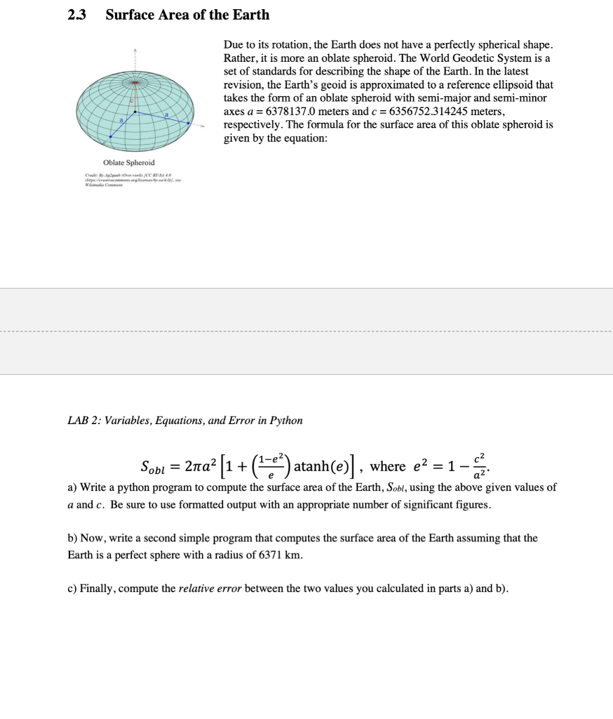 2.3 Surface Area of the Earth Due to its rotation, | Chegg.com