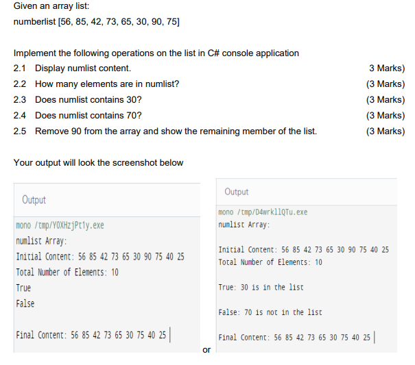 Solved numberlist [56,85,42,73,65,30,90,75] Implement the | Chegg.com