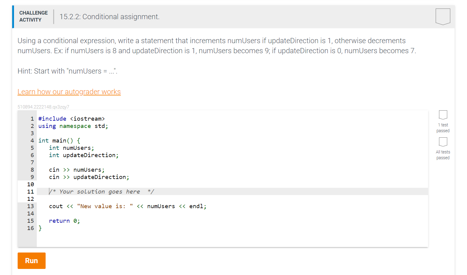 Solved Using a conditional expression, write a statement | Chegg.com