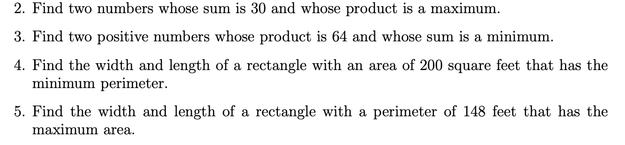Solved 2. Find two numbers whose sum is 30 and whose product | Chegg.com