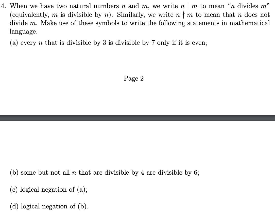 Solved 4. When we have two natural numbers n and m, we write | Chegg.com