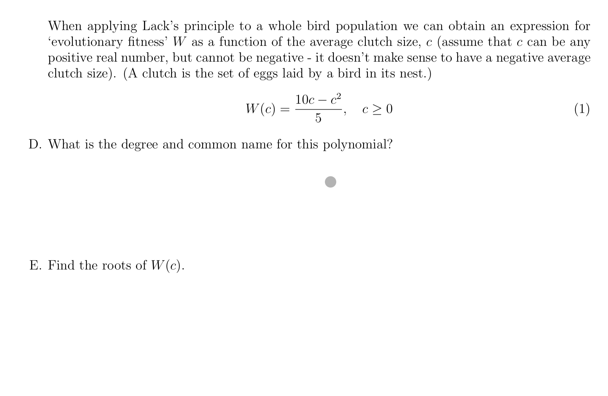 Solved When applying Lack's principle to a whole bird | Chegg.com