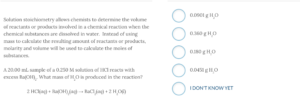 Solved 0.0901 g Ho Solution stoichiometry allows chemists to | Chegg.com