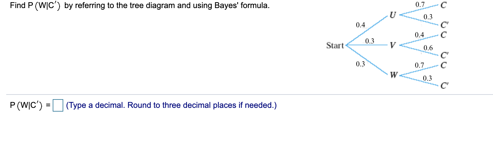 Solved Find P (WIC') by referring to the tree diagram and | Chegg.com