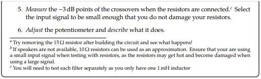 Solved 5. Measure the -3dB points of the crossovers when | Chegg.com